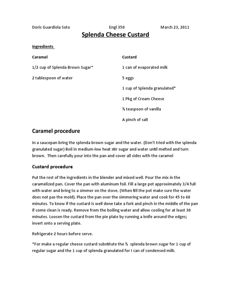 Splenda Cheese Custard Recipe | PDF
