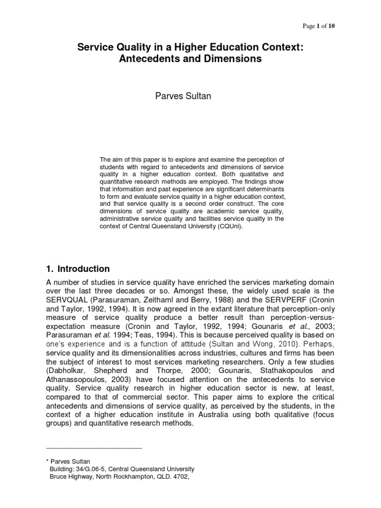 Service Quality in A Higher Education Context: Antecedents and ...