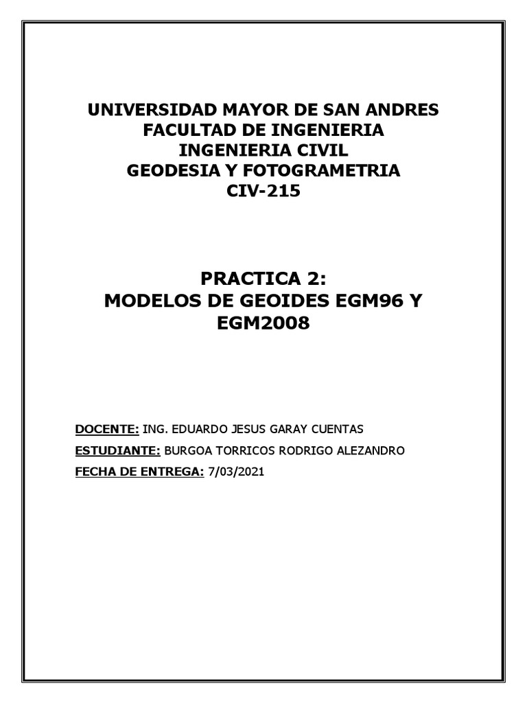P2 Modelos de Geoides EGM96 Y EGM2008 - Fotogrametría | PDF | Geodesia ...