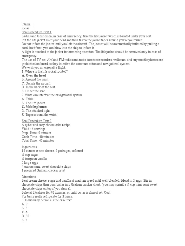 Soal Procedure Text | PDF | Compact Disc | Cakes