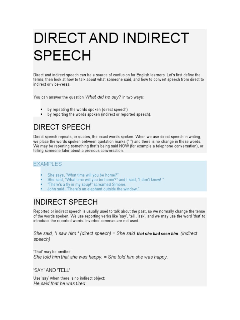 Understanding Direct and Indirect Speech | PDF | Language Mechanics ...