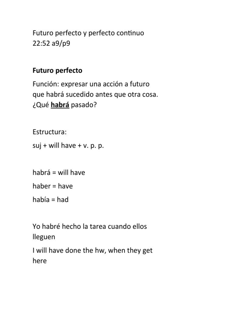 Futuro Perfecto y Perfecto Continuo | PDF