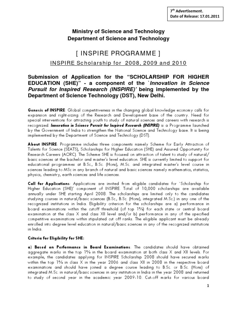 (Inspire Programme) : Pursuit For Inspired Research (INSPIRE) ' Being ...