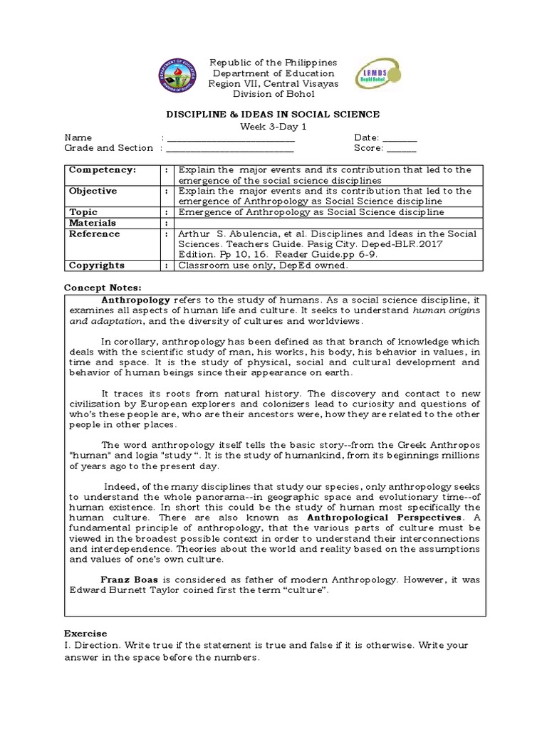 Shs Humss Diss Wk3 Day1-4 | PDF | Geography | Economics
