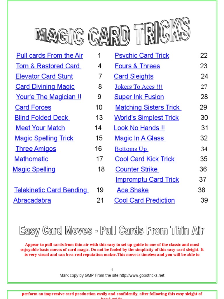 Card Tricks | PDF | Magic (Illusion) | Playing Cards