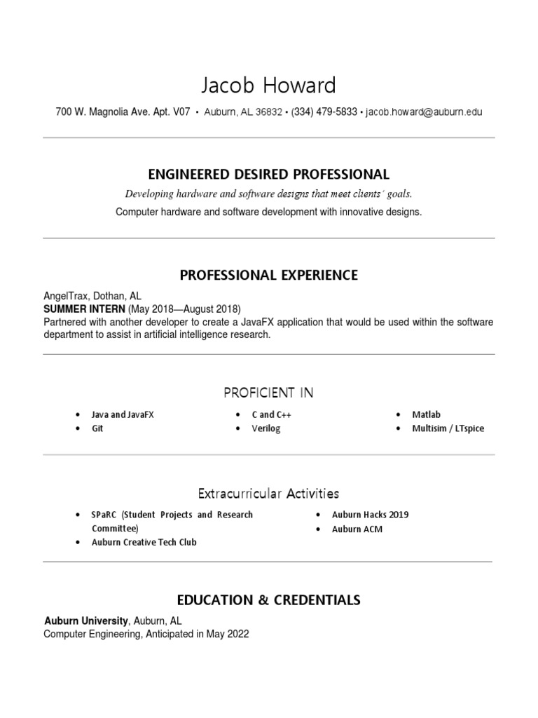Jacob Howard Resume 21 Updated | PDF