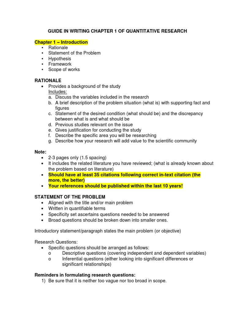 Writing Ch 1 Guide for Quantitative Research | PDF | Hypothesis | Theory