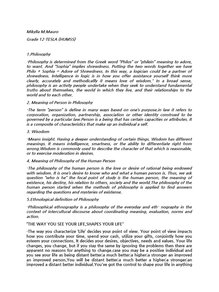 The Philosophy of the Human Person: An Analysis of Key Concepts ...