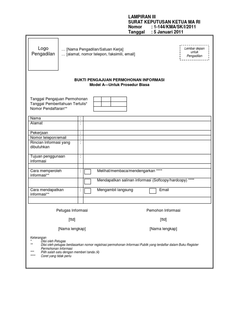 Formulir Permohonan Informasi Model A | PDF