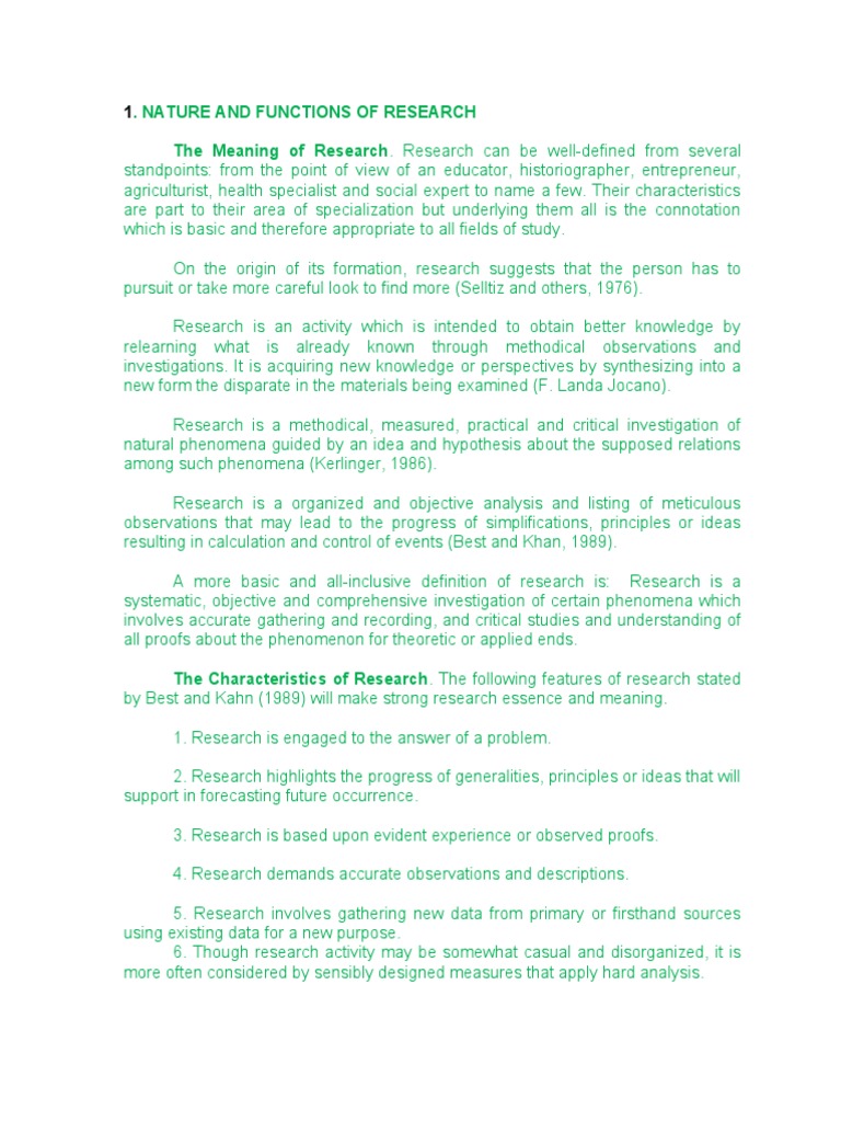 Nature and Functions of Research The Meaning of Research. Research Can ...