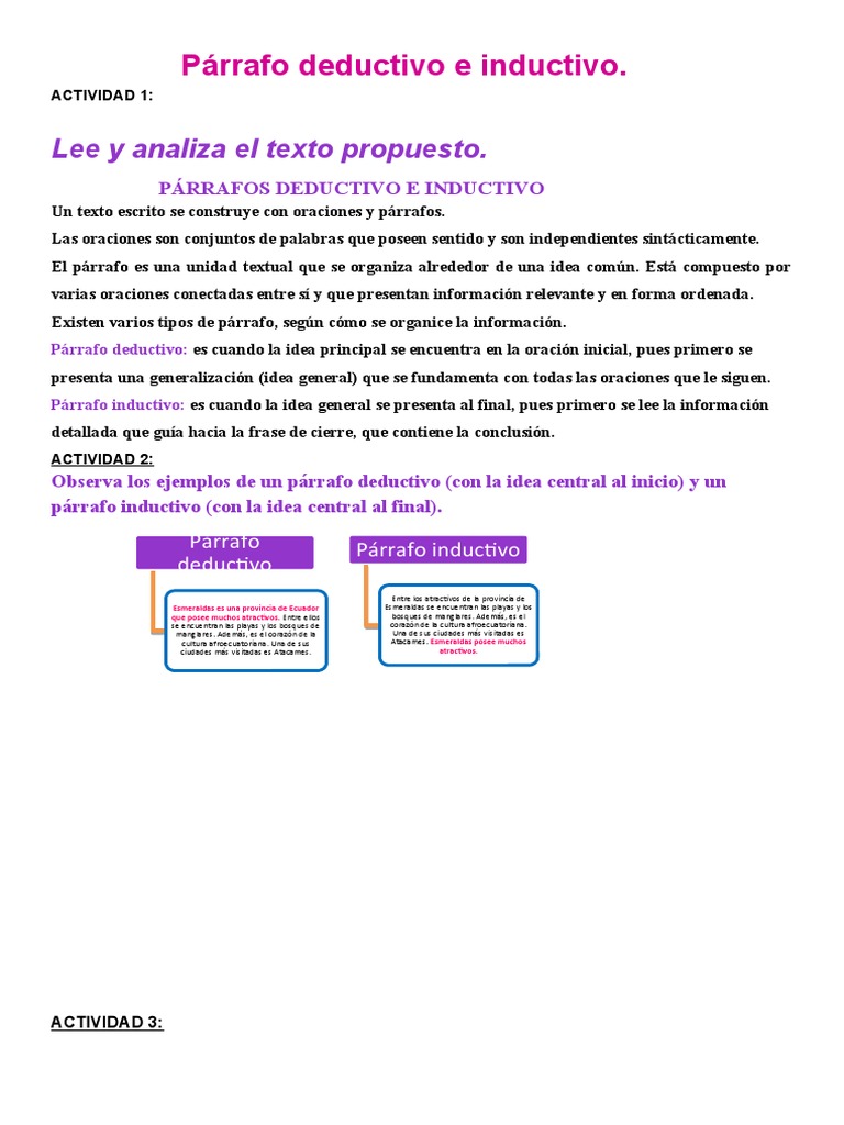 Párrafo Deductivo e Inductivo | PDF | Oración (Lingüística) | Razonamiento inductivo
