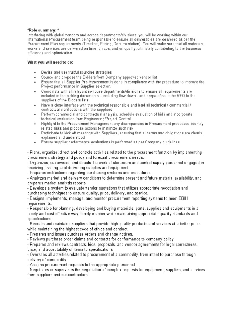 International Procurement Specialist Role | PDF | Procurement | Supply ...