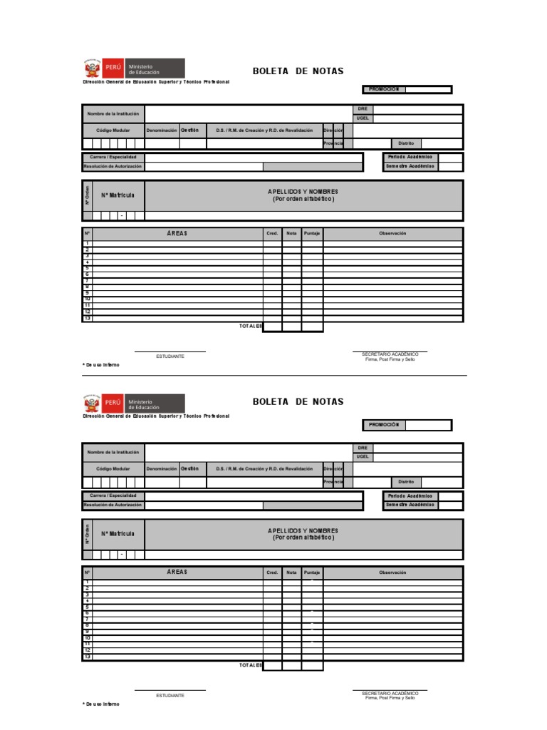 Formato de Boleta de Notas 2024 | PDF