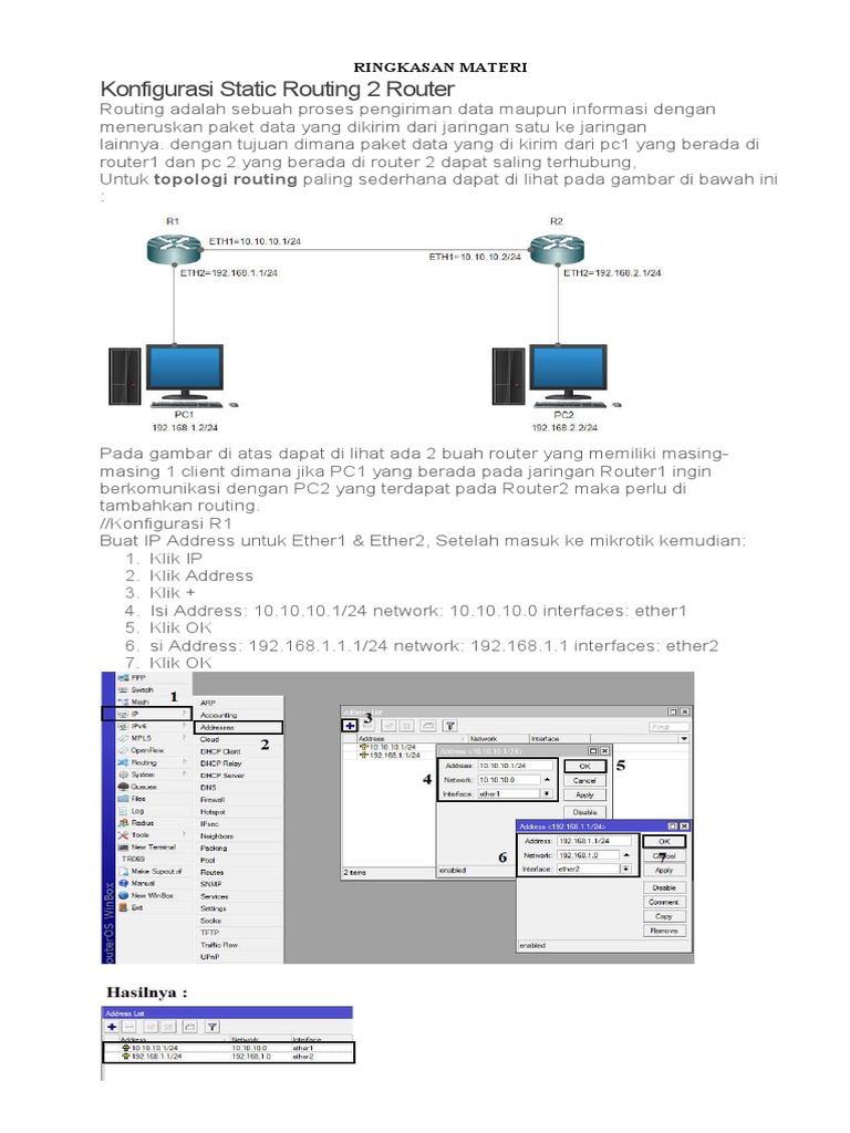 Injar - 10 - Konfigurasi Routing Statik Mikrotik | PDF | Komputer