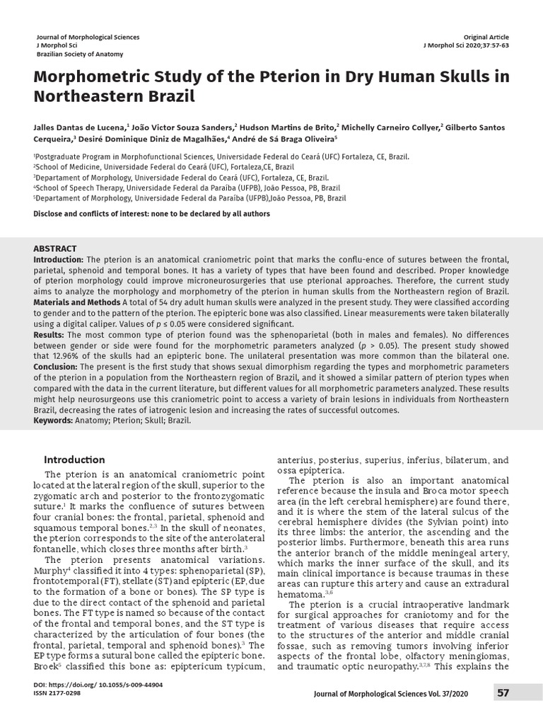 Morphometric Study of The Pterion in Dry Human Skulls in Northeast ...