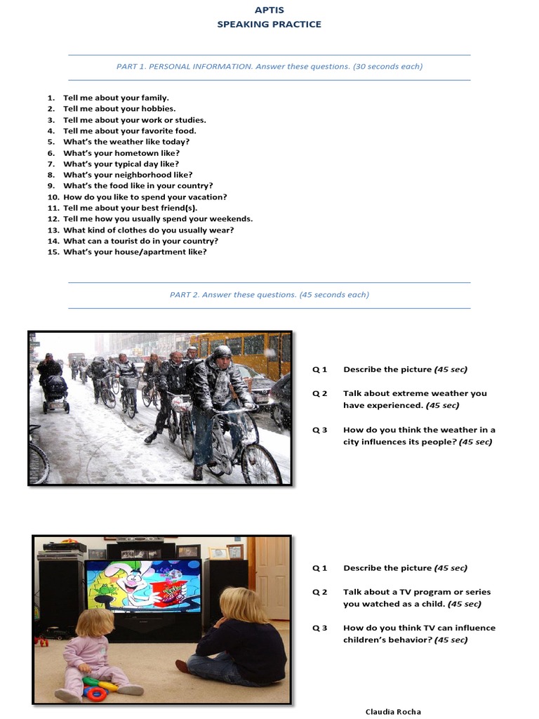Aptis Speaking Practice | PDF | Human Nature | Psychological Concepts