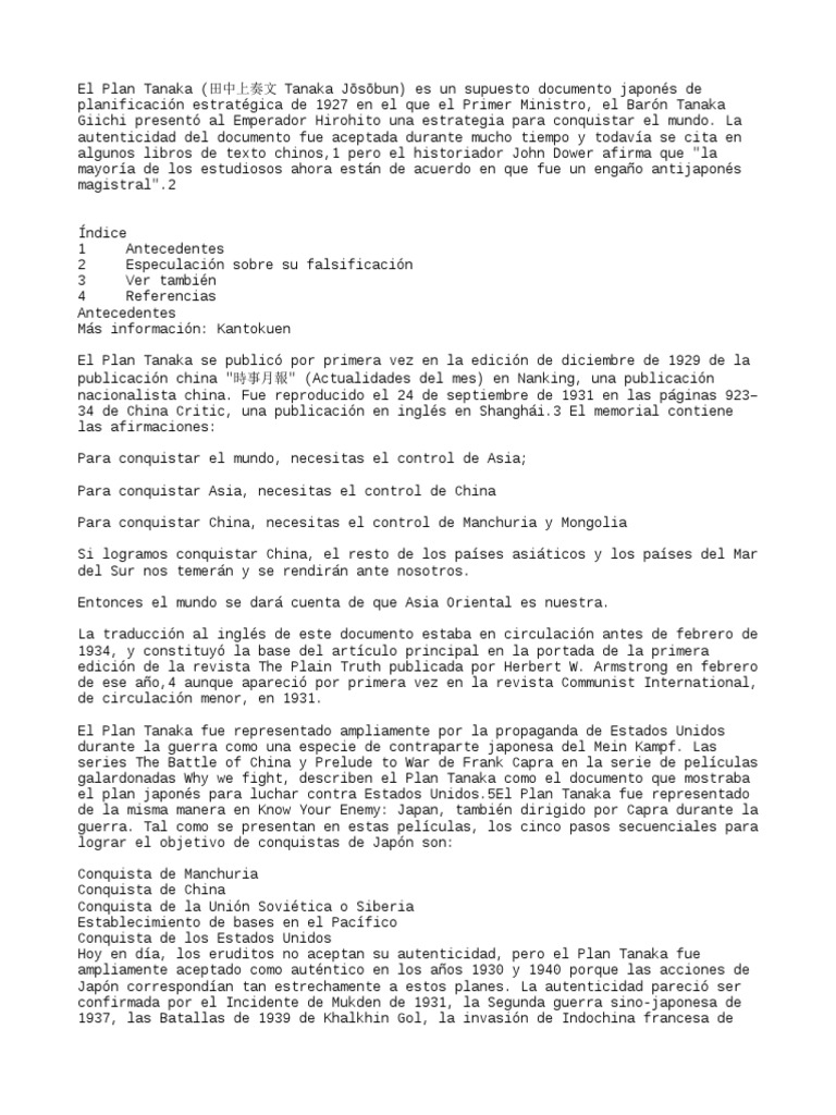 Plan Tanaka | PDF | Relaciones Internacionales | Imperio de japón