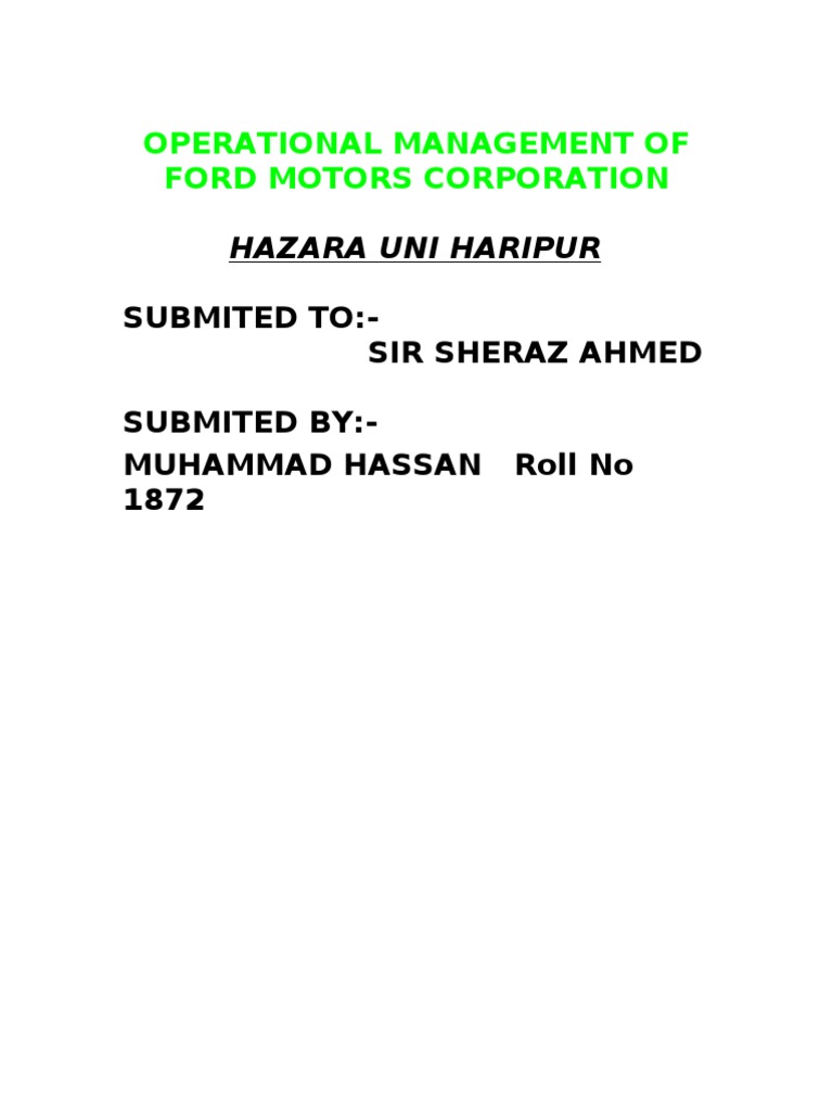 Production and Oppration Management in FORD | PDF | Operations ...