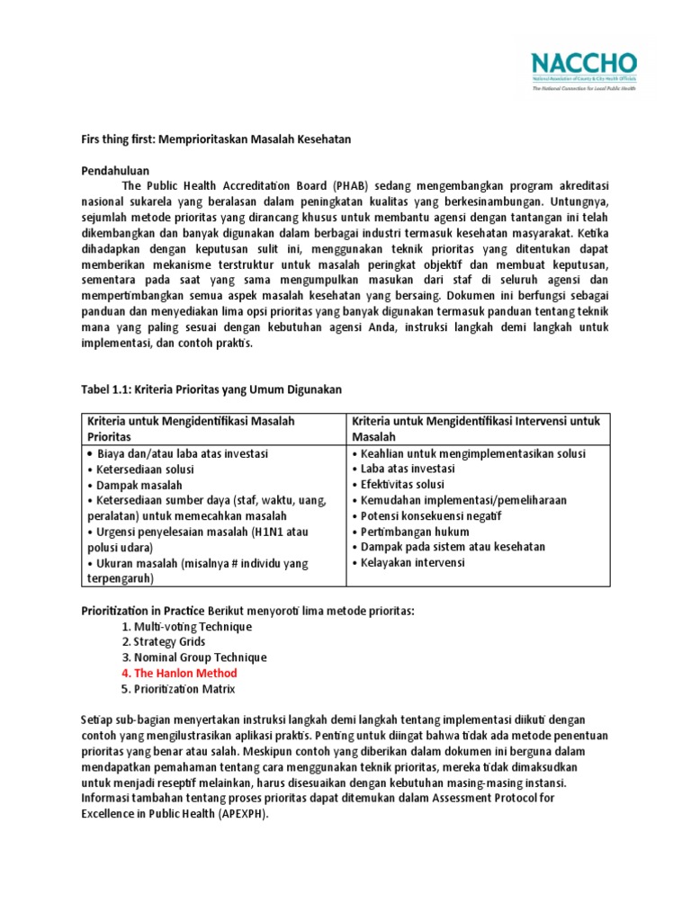 Ringkasan Metode Hanlon (Naccho) | PDF