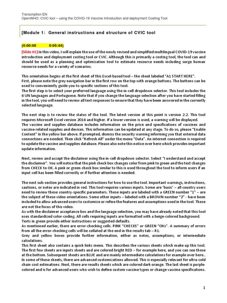 (Slide #1) : (Module 1: General Instructions and Structure of CVIC Tool ...