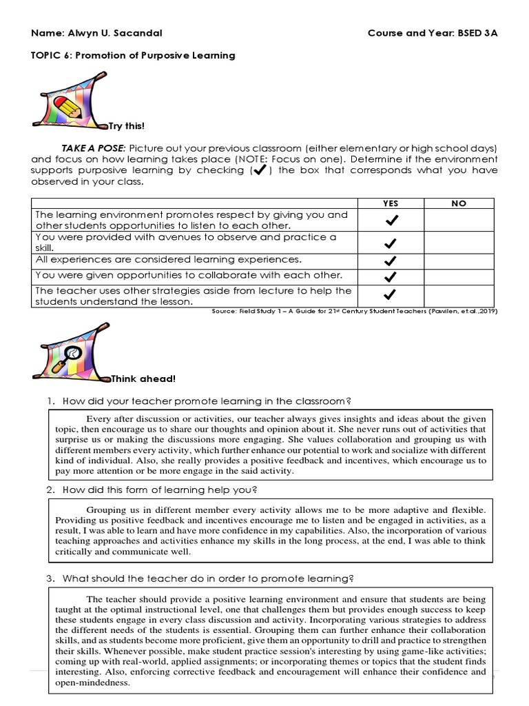 Fs1 Worksheet Topic 6 | PDF | Teachers | Learning