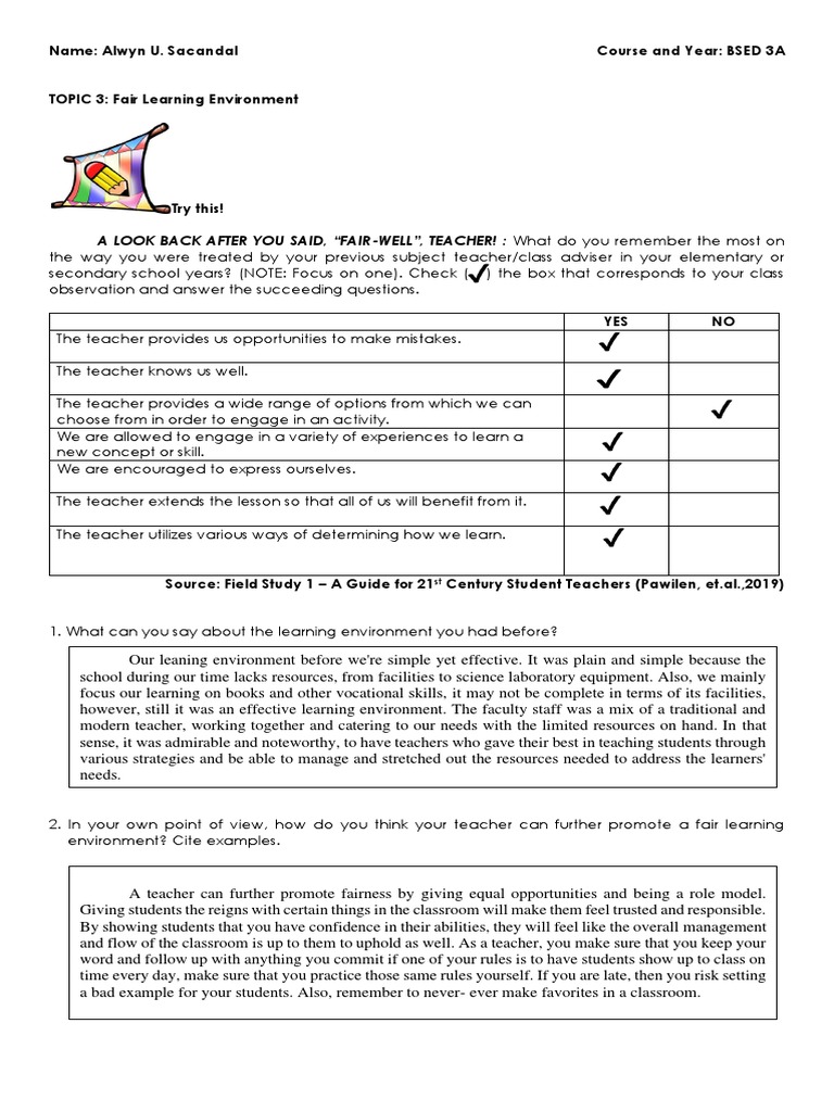 Alwyn FS1 Worksheet TOPIC 3 | PDF | Teachers | Learning