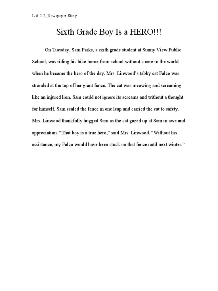 Sixth Grader Rescues Stuck Cat | PDF
