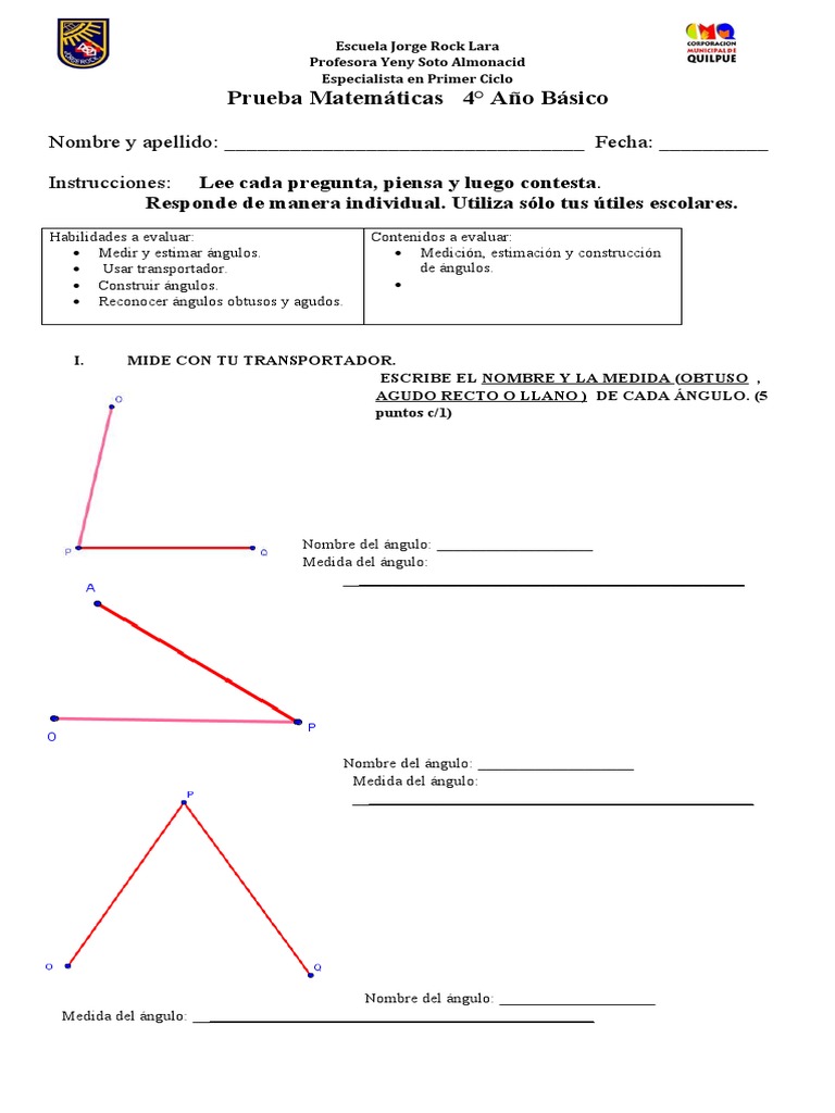 421128404-Prueba-Matematicas-Angulos-CUARTO-BASICO 2021 | PDF