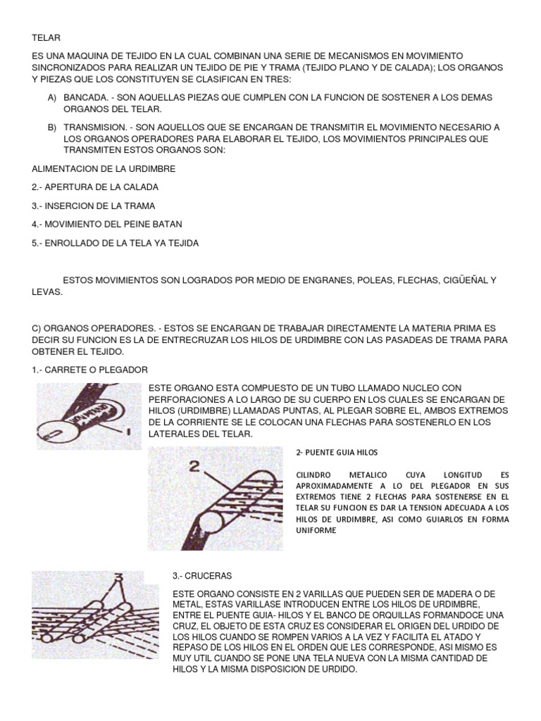 Partes y funcionamiento del telar | PDF | Telar | Textiles