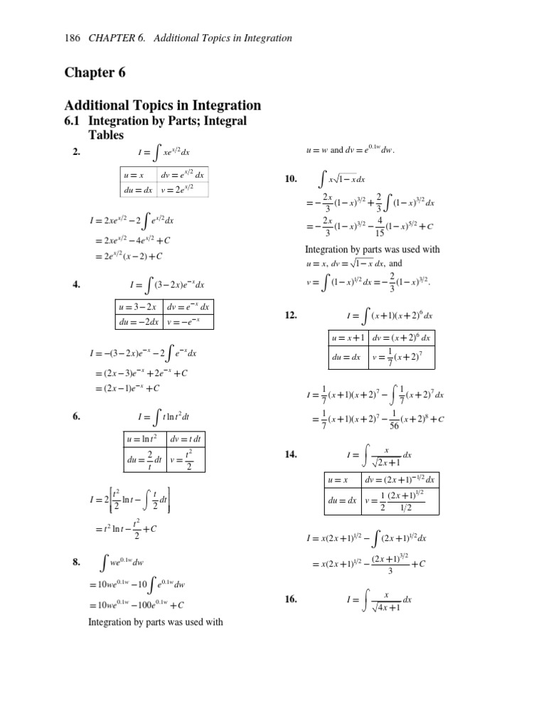 Additional Topics in Integration: 6.1 Integration by Parts Integral ...