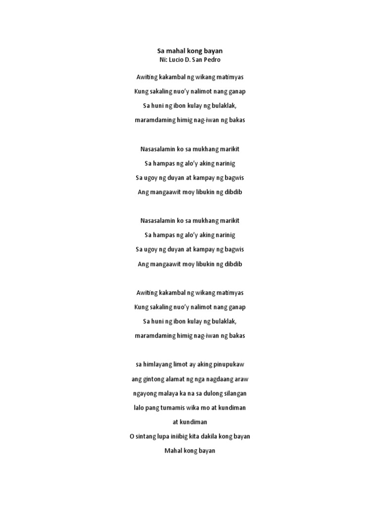Sa Mahal Kong Bayan Lyrics | PDF