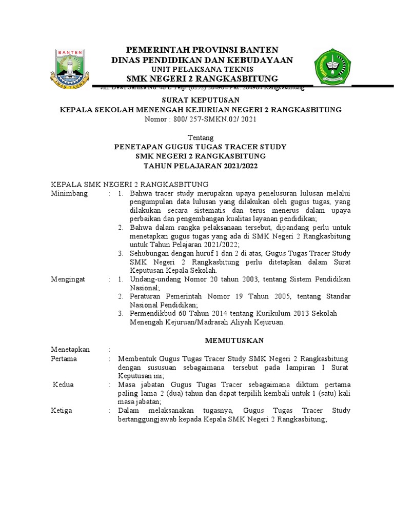 SK Tracer Study SMKN2RKS 2021 | PDF
