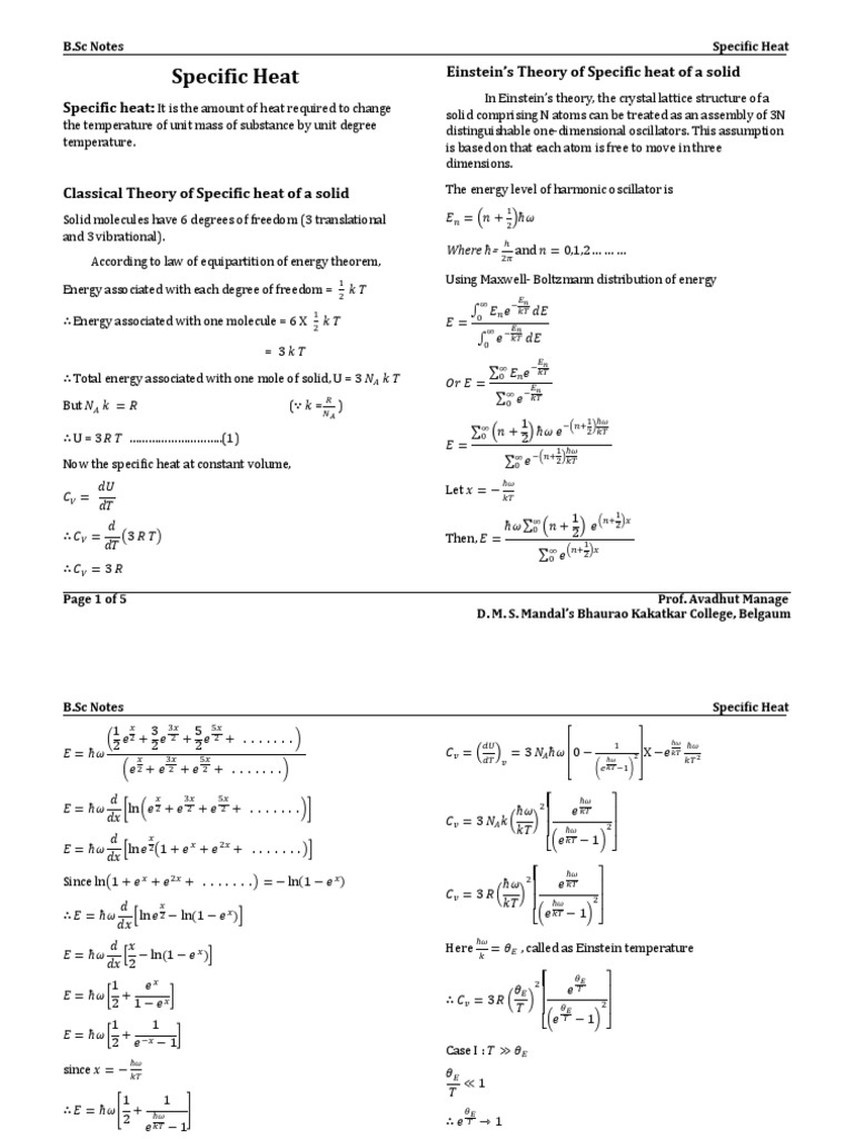 Specific Heat: Einstein's Theory of Specific Heat of A Solid | PDF ...