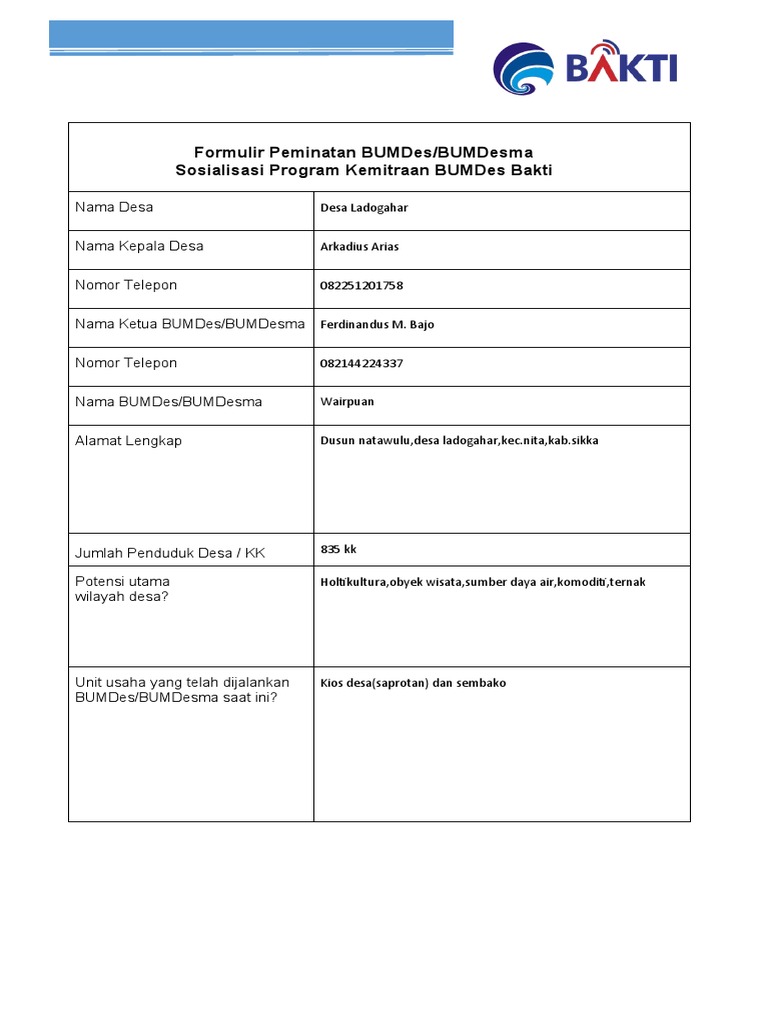 Formulir Peminatan BUMDes | PDF | Bisnis | Ilmu Sosial