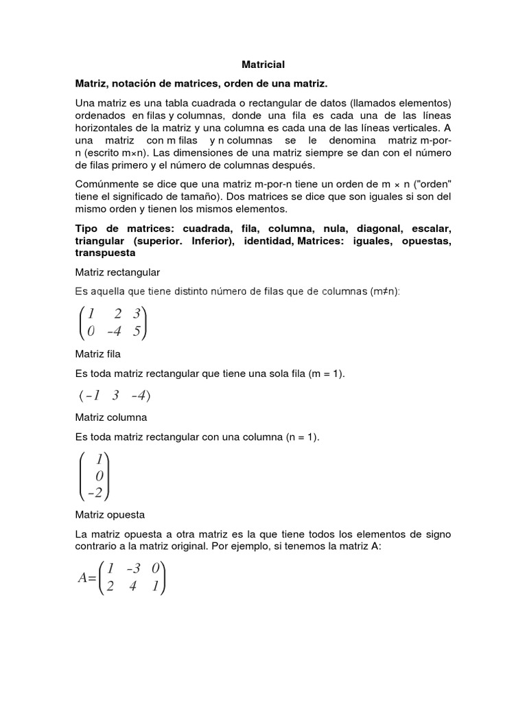 Resumen de Matrices | PDF | Matriz (Matemáticas) | Teoría del operador