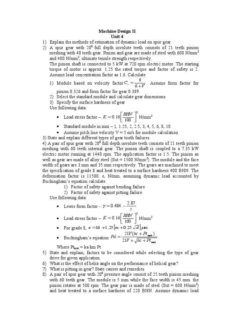 Machine Design-II Question Bank | PDF | Gear | Belt (Mechanical)