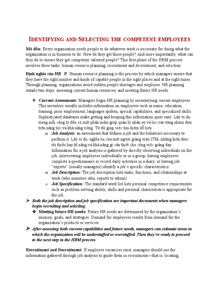 Dentifying AND Electing THE Competent Employees | PDF | Recruitment ...