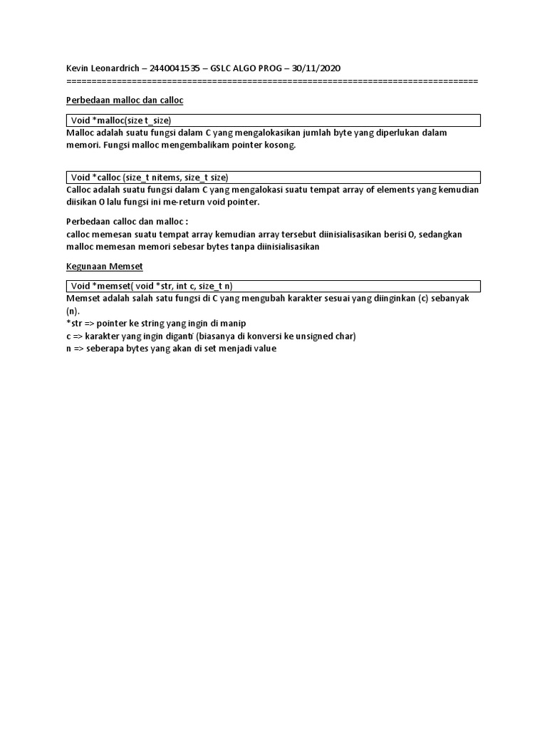 Malloc Calloc Memset | PDF