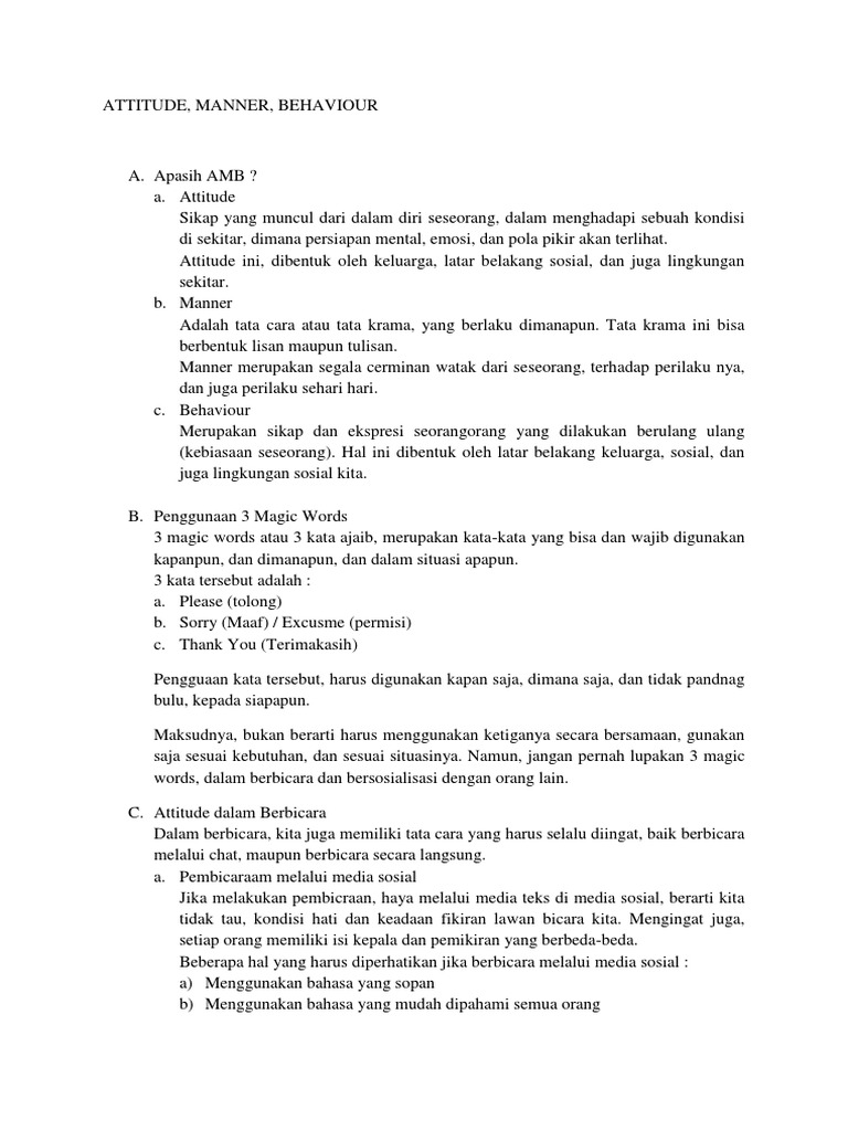 Attitude Manner Behaviour | PDF