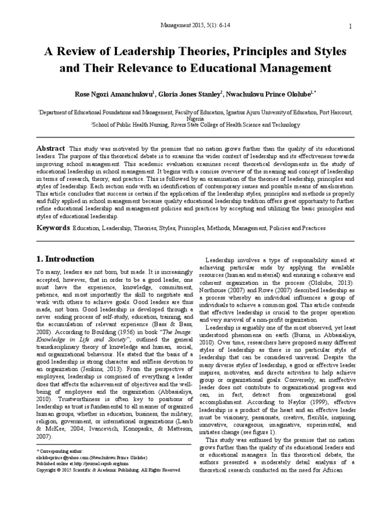 A Review of Leadership Theories Principl | PDF | Leadership | Decision ...