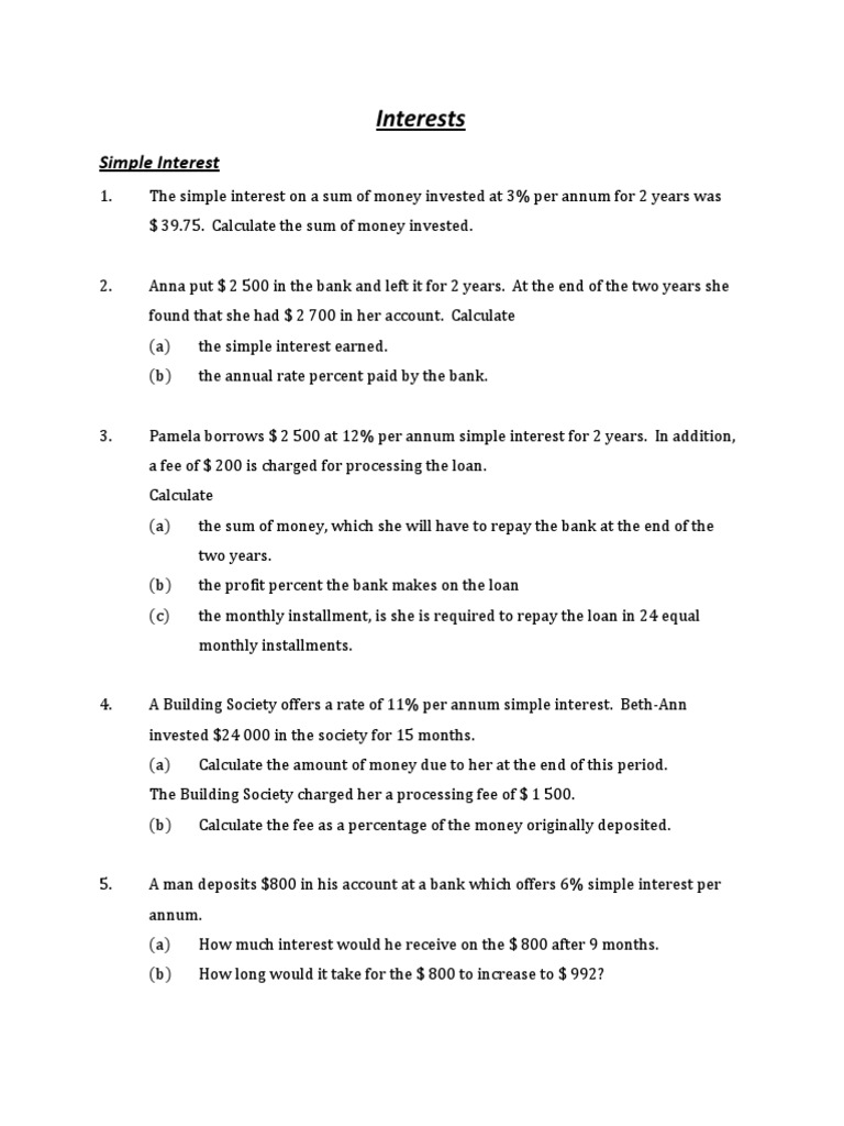 Simple and Compound Interest Problems | PDF | Interest | Loans