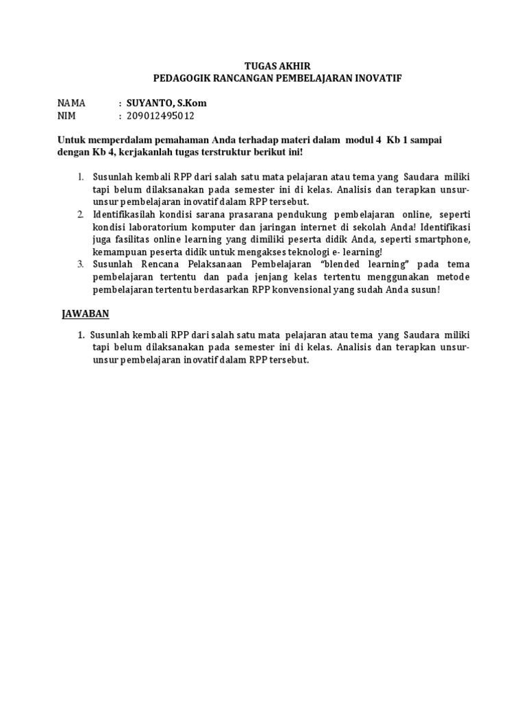 Contoh RPP PPG Daljab 2021 | PDF