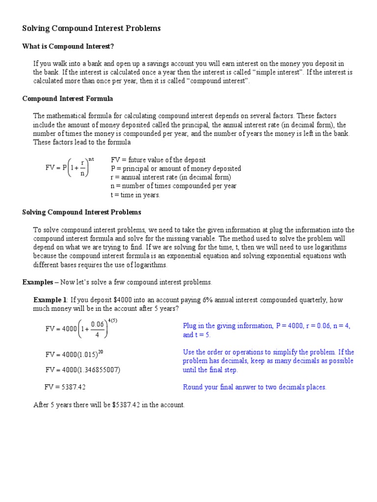 Solving Compound Interest Problems | PDF | Compound Interest | Interest