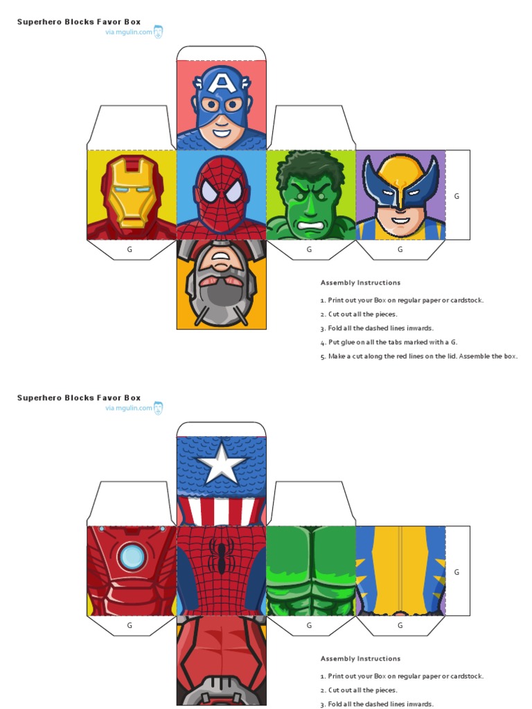 Superhero Blocks Favor Box: Assembly Instructions | PDF