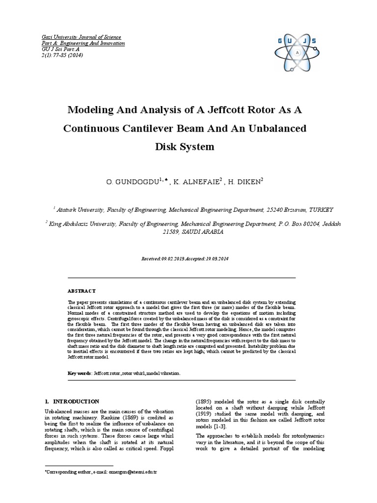 Modeling and Analysis of A Jeffcott Rotor As A Continuous Cantilever ...