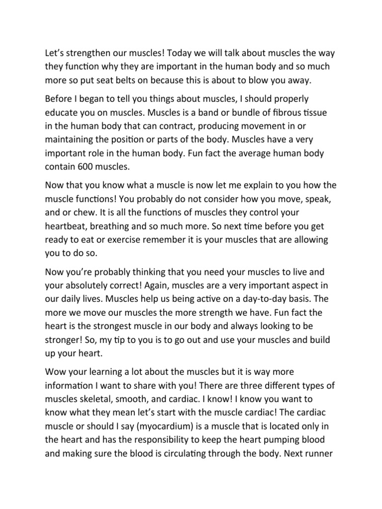 Muscles Essay | PDF | Muscle | Muscle Contraction