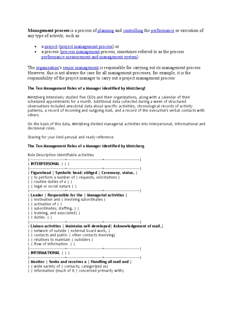 Planning Controlling Performance: Management Process Is A Process of ...