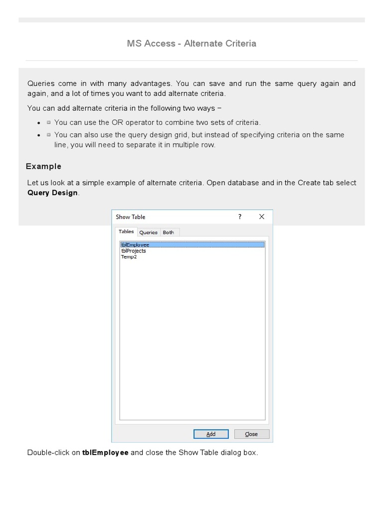 MS Access - Alternate Criteria - Tutorialspoint | PDF | Career & Growth | Computers