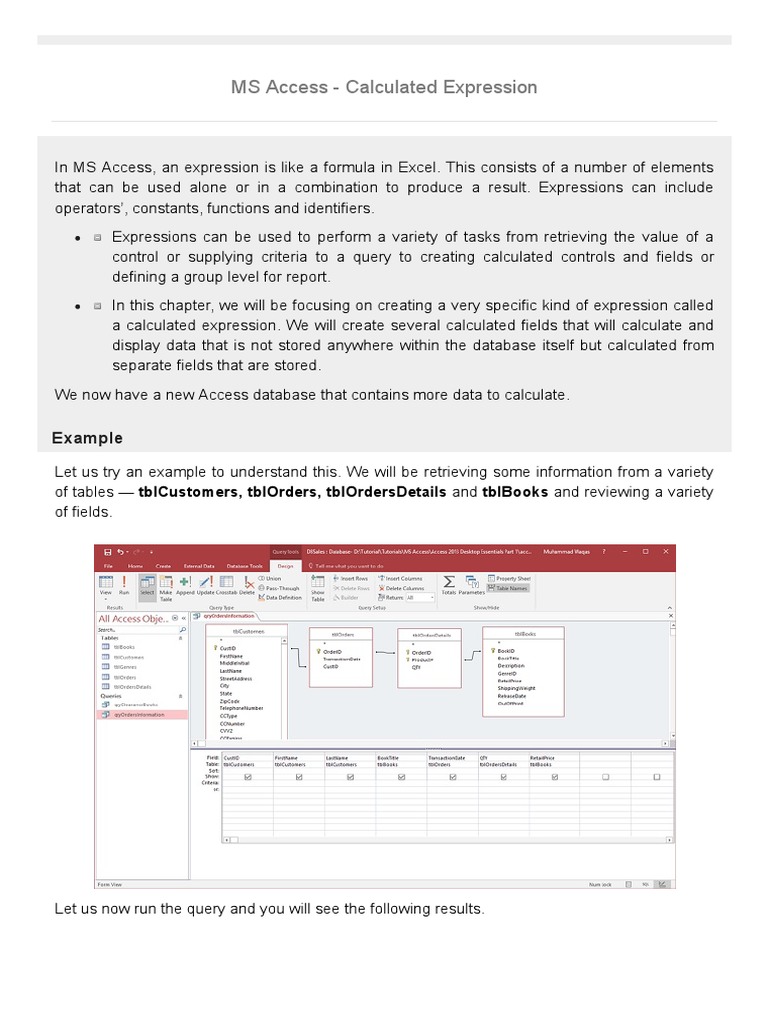 MS Access - Calculated Expression | PDF