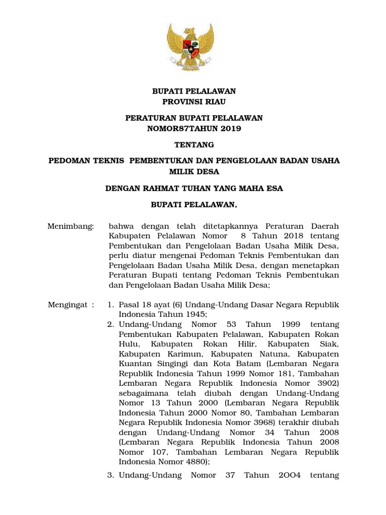 Perbub BumDesa N0 87 Tahun 2019 | PDF